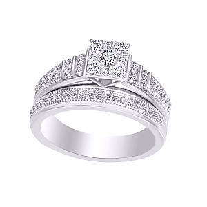 AFFY Round Shape White Cubic Zirconia Bridal Engagement Wedding Ring in 10k Solid White Gold (0.75 cttw) Ring Size-9.5