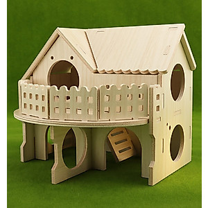 Hamster Forest Lookout Wood House Fun House Double-Decker Hut for Young Dwarf Gerbil Mouse Mice Rat Small Animals(Small Size Only for Small Hamster)