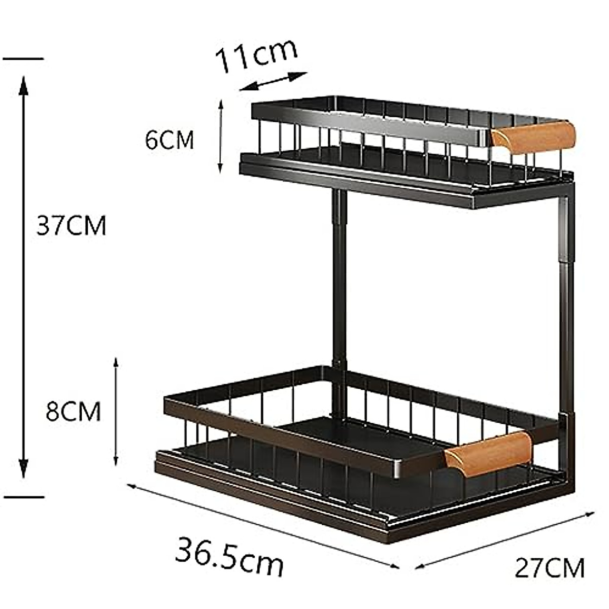Tainrunse Sliding Cabinet Organizer Kitchen Shelf Maximize Storage with Durable 2-Tier Rust-Resistant Metal Construction for Easy Access Under Sink Narrow Black