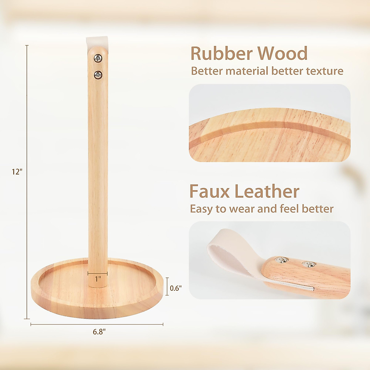 Wood Paper Towel Holder Countertop, Paper Towel Standing Paper Towel Organizer Roll Dispenser for Kitchen, Dorm, Dining Table, Countertop, 1 Pack