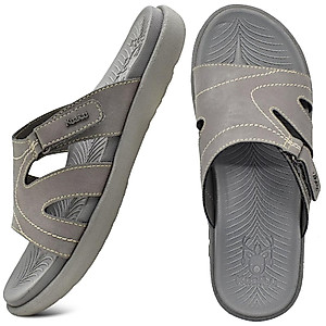 KuaiLu Womens Fashion Orthotic Slides Ladies Lightweight Athletic Yoga Mat Walking Sandals Slip On Thick Cushion Recovery Slippers Sandles Comfortable Plantar Fasciitis Arch Support Grey Size 9.5