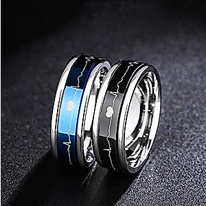ALEXTINA 7MM Smooth Stainless Steel Spinner Rings for Women Men Heartbeat Couple Rings Black Size 6