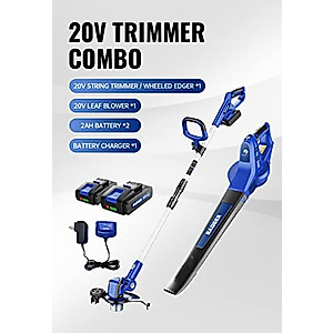 WILD BADGER POWER 20V Weed Eater/Wacker,Leaf Blower,Wheeled Edger Kit Electric with 2 * 2Ah Battery & Charger,String Trimmer,Lightweight, Adjustable Telescopic Shaft, Easy to Use and Convert