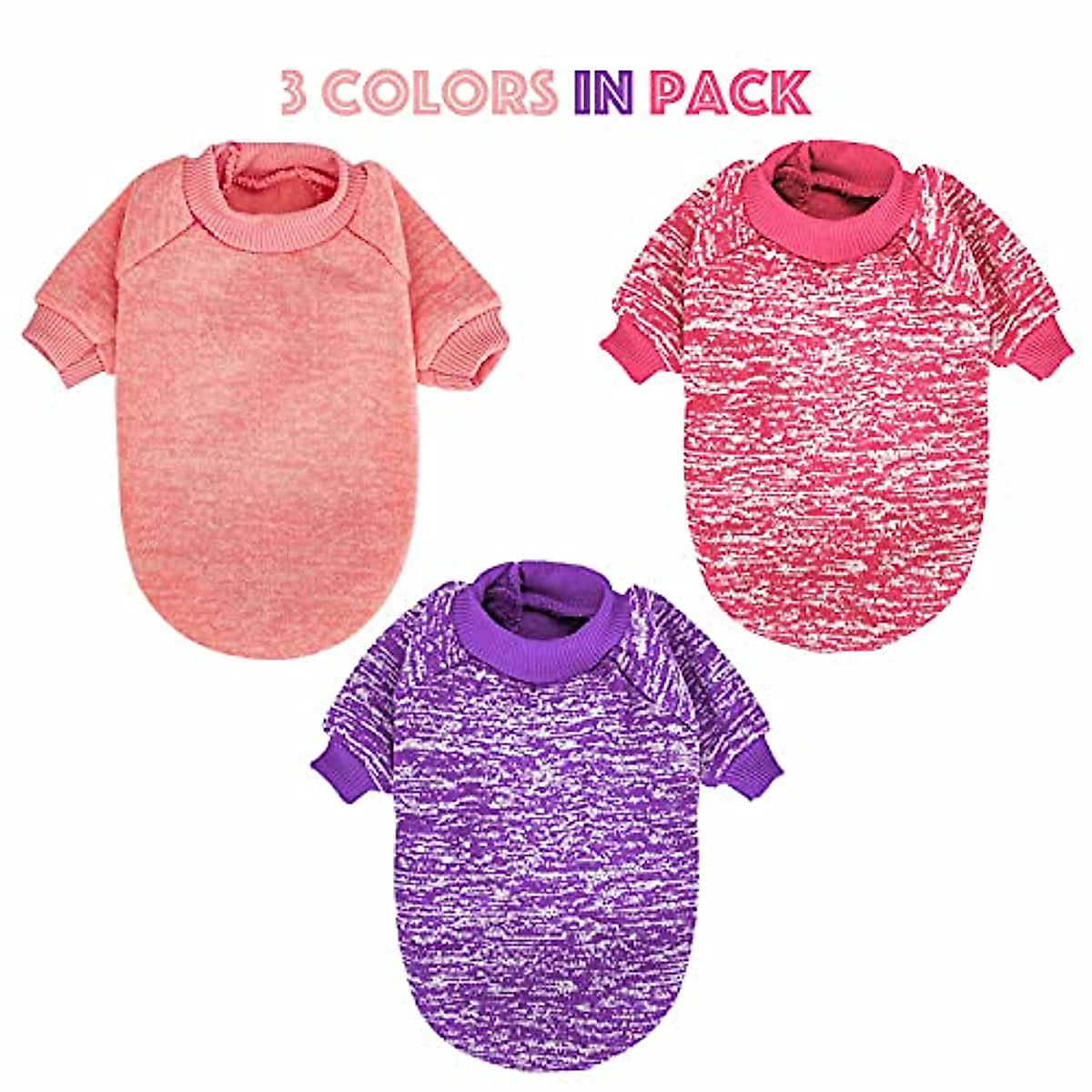MOIRIG Dog Sweater, Dog Sweaters for Small Dogs, 3 Pack Warm Soft Pet Clothes for Puppy, Medium Large Cat, Dogs Girl or Boy, Dog Shirt for Winter Christmas (X-Small, Pink+Purple+HotPink)