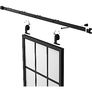 BARNSMITH 36in x 84in Frosted Glass Barn Door with 6.6FT Top Mounted Hardware kit Include Soft Close Mechanism DIY 15 Lites Modern Aluminum Frame Glass Sliding Barn Door Disassembled Easy Installation