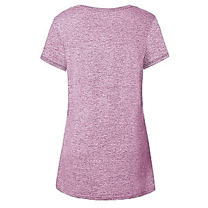 Plus Size Workout Clothes for Women,Cucuchy Loose Fit Yoga Shirts Tops Fitness Gym Shirt Short Sleeve Flowing Hem Training Top Comfy Hiking T Shirt Breathable Cycling Golf Clothing Light Red 2XL