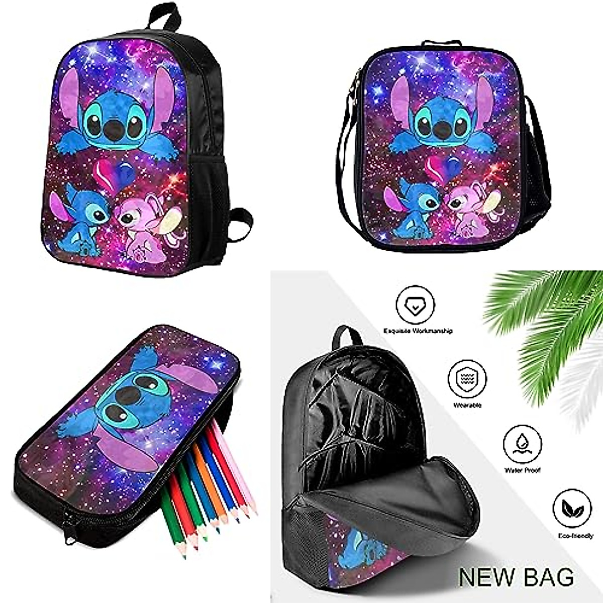 DESHOES 3PCS Anime Backpack 17 Inch School Backpacks With Lunch Box Pencil Case Set Casual Daypack Travel Stuff Insulated Tote Bag Bookbag For Kids Girls Boys Adults Women Men Gifts