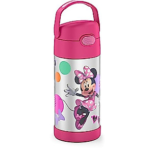 THERMOS FUNTAINER 12 Ounce Stainless Steel Vacuum Insulated Kids Straw Bottle, Minnie Mouse