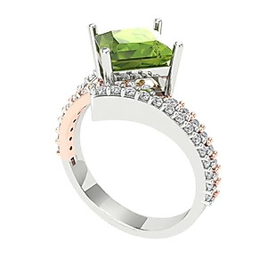 Clara Pucci 2.45ct Princess Cut Criss Cross Solitaire Natural Peridot Designer Anniversary Bridal Engagement Ring 14k 2tone Gold 10.75