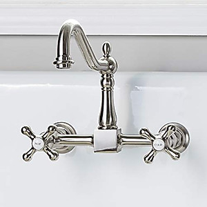 Vintage Tub & Bath Wall Mounted Bridge Kitchen Faucet - Metal Cross Handles