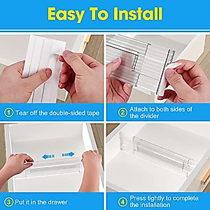 JONYJ Drawer Dividers Organizers 8 Pack, Adjustable Separators 3.2" High Expandable from 11"-19", Clear Plastic Drawer Organizers for Clothing, Kitchen, Bedroom, Closet, Kitchen Storage