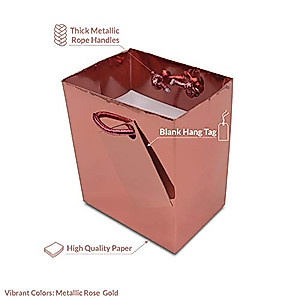 Rose Gold Gift Bags - 12 Pack Extra Small Designer Paper Shopping Bags with Handles, Mini Gift Wrap Euro Totes for Birthdays, Baby Showers, Bachelorette Parties, Weddings, Holidays, Bulk - 4x2.75x4.5