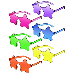 6 Pairs Star Shaped Rimless Sunglasses Neon Glasses Colored Transparent Neon Accessories for Halloween Women Men Party(Bright Color)
