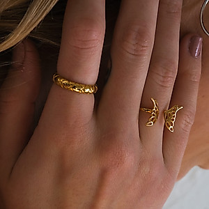 LEMON GRASS Open Butterfly Band Ring in Sterling Silver | Women's Adjustable Cutout Butterfly Ring | Gold Statement Stackable Minimalist Ring for Sister Gift