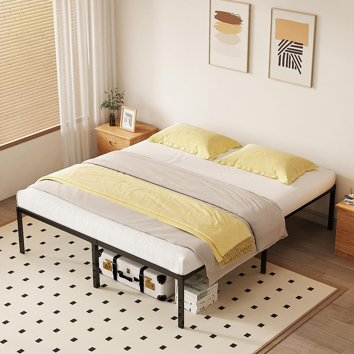 Joceret Metal Bed Frame,18 Inches California King,Simple Metal Platform Bed Frame,Storage Space Under The Bed Heavy Duty Frame Bed,Durable,Suitable for Bedroom,Black