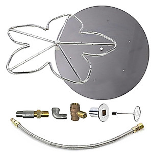 Spotix HPC Penta Match Lit Fire Pit Burner Kit with 30-Inch Stainless Steel Burner and 36-Inch Round Flat Pan, Propane, Polished Chrome, with Flange, Key, Valve, Flex Line and Fittings