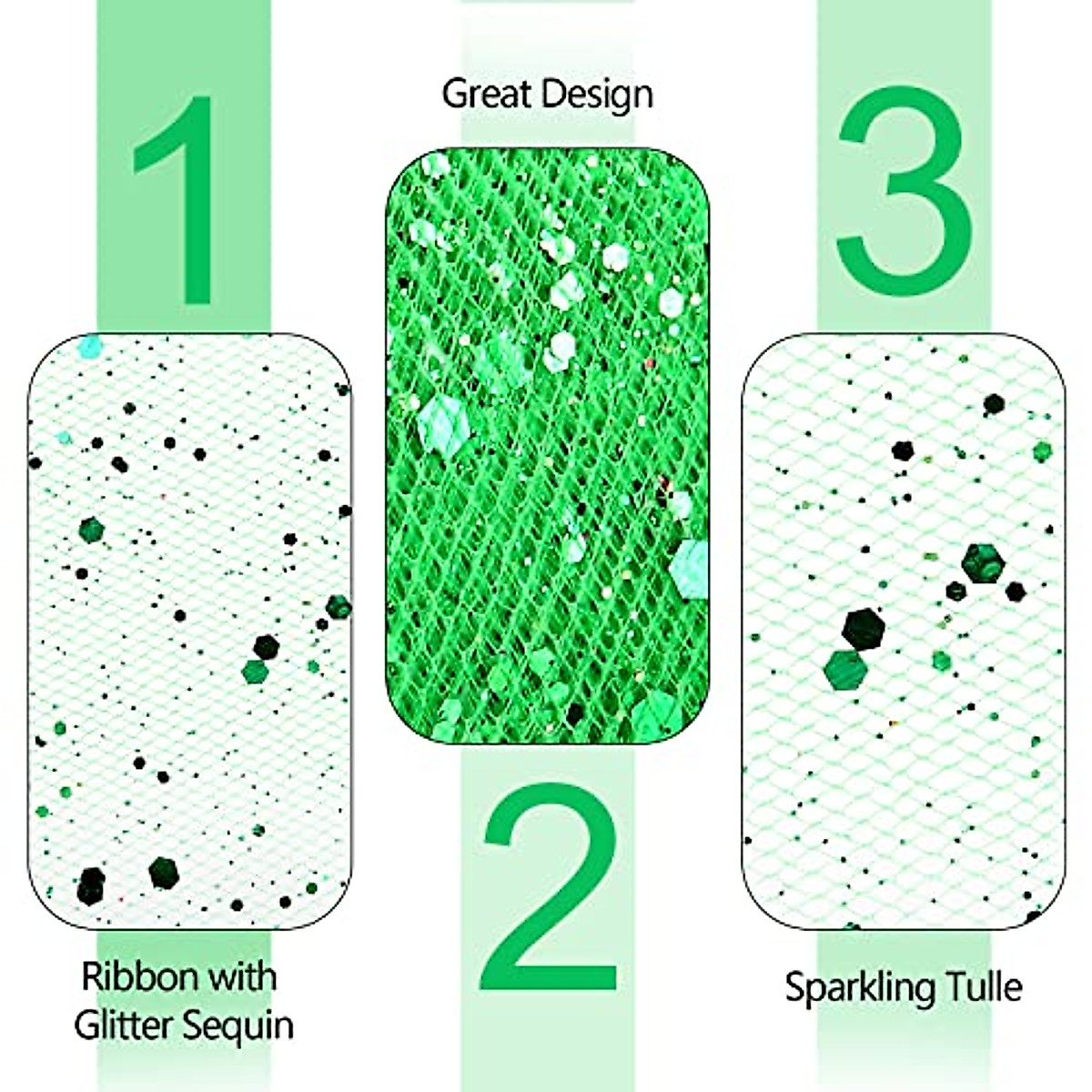 Glitter Tulle Rolls, 6” by 50 Yards (150FT) Sparkling Tulle Spool Ribbon Sequin Tulle Netting Fabric for Tutu Skirt Wedding Birthday Baby Shower (Green)