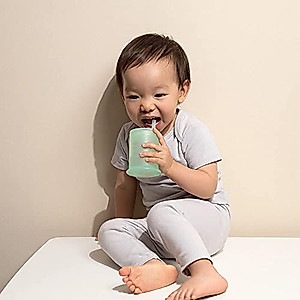 Olababy 100% Silicone Training Cup with Straw Lid (Coral) and Training Spoon Set Bundle