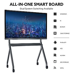 EUNIVON Smart Board, 65'' 4K UHD Interactive Whiteboard, Dual System Interactive Touch Screen Smart Whiteboard, Smartboard for Classroom and Business (Stand Not Included)
