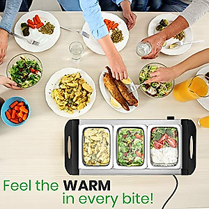 NutriChef 3 Tray Buffet Server & Hot Plate Food Warmer | Tabletop Electric Food Warming Tray | Easy Clean Stainless Steel | Portable & Great for Parties & Events | Max Temp 175F | (PKBFWM33.V7)