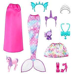 Barbie Dreamtopia Doll with Clothes & Accessories, Fairytale Dress-Up Set with Mermaid Tail, Baby Unicorn, Dragon Pet & More