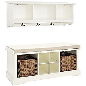Crosley Furniture Brennan Entryway Storage Bench and Hanging Shelf Set, White