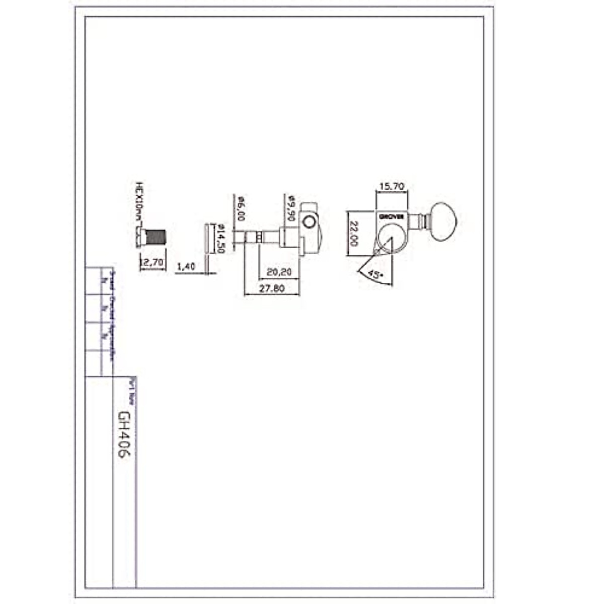 Grover 406G Rotomatic 18:1 Self Locking 3 Per Side Machine Heads, Gold