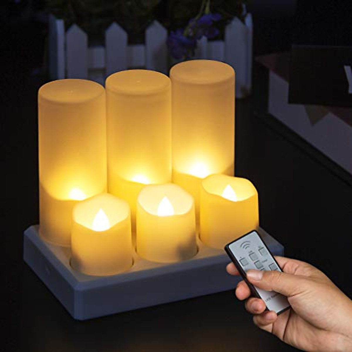 Rechargeable Flameless Candles Tea Lights, LED Candles Flickering Fake Candles with Remote & Timer, Warm White Tealights for Parties, Weddings, Christmas, Bar, Family, Dinner Outdoor Picnic Decoration