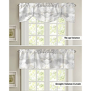 Tie Up Valance Curtains Abstract White Grey Marble Stone Kitchen Cafe Valances for Windows,Rod Pocket Adjustable Balloon Window Shades for Living Room Bathroom Natural Agate with Gold Line,1 Panel