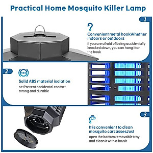 Bug Zapper Indoor Outdoor, Electric Mosquito Killer Fly Zappers Insect Trap Waterproof Mute Night Light with Rain Shield for Bedroom Patio Backyard Hotel