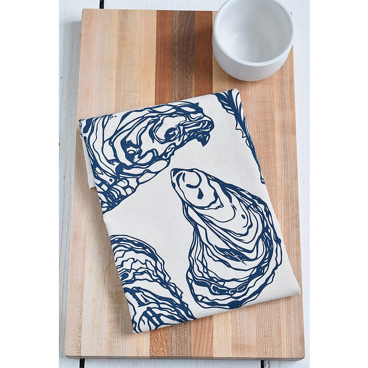 Tea Towel, Oyster Shell, Navy Blue, Nautical, Organic Cotton, Hand Screen Printed, Flour Sack Dish Towel, Sweet Housewarming Gift, Natural