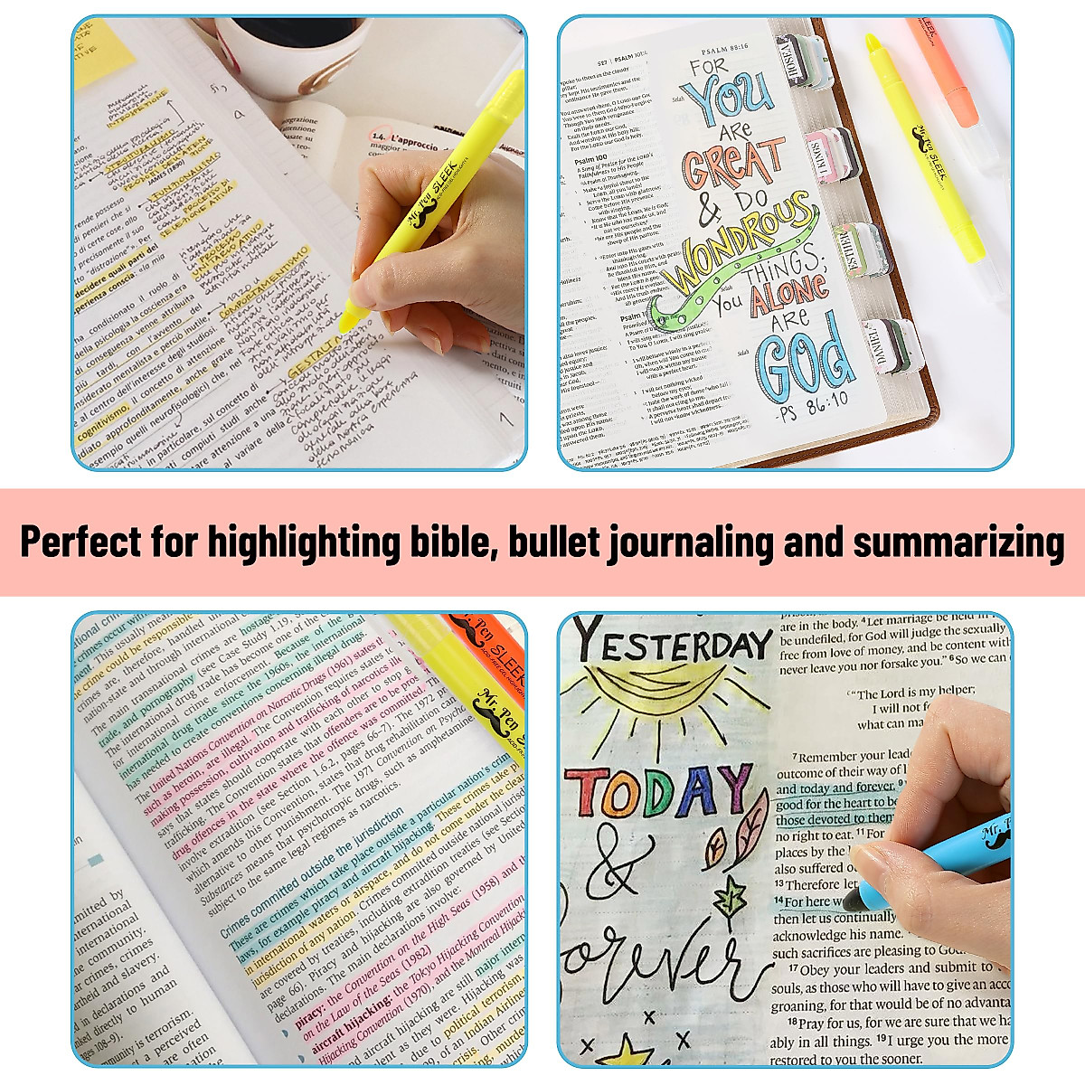 Mr. Pen No Bleed Gel Highlighter, Bible Highlighters, Assorted Colors, Pack of 20