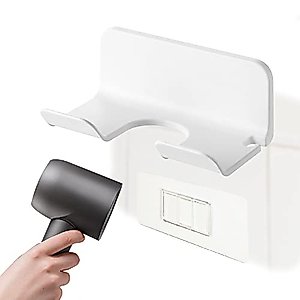 Hair Dryer Holder Wall Mounted - Self Adhesive Wall Hanging Hair Tool Organizer Wall Shelf for Blow Dryer Holder Rack Bathroom Vanity (White)