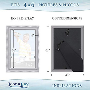 Icona Bay 4x6 Picture Frames (Gray, 6 Pack), Beautifully Detailed Molding, Contemporary Picture Frame Set, Wall Mount or Table Top, Inspirations Collection