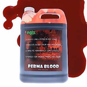 1 Gallon Perma Blood - PERMANENT Fake Blood, Realistic Color and Flow! Make Gory Decor and Horrifying Props for Special Effects and Haunts!…