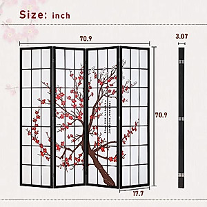 FDW Room Divider 6Ft Folding Privacy Divider 4 Panel Oriental Shoji Screen Wall Divider Wood Divider Portable Freestanding Partition Screen,White