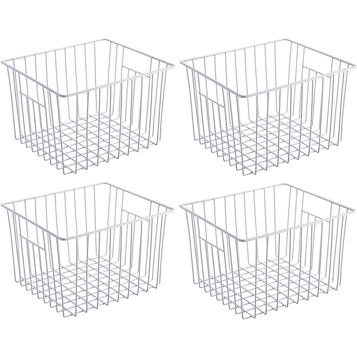 SANNO Freezer Baskets,Storage Organizer Baskets, Household Refrigerator Bin with Built-in Handles for Cabinets, Pantry, Closets, Bedrooms - Set of 4