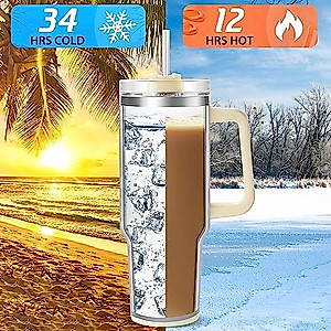 40 oz Mug Tumbler - Stainless Steel Vacuum Insulated Tumbler with Lid and Straw for Water, Iced Tea or Coffee, Smoothie (whiter)