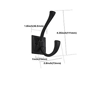 ZAUYX Large Wall Hooks 5 Pack Matte Black Coat Hooks Hardware Towel Hooks for Hanging Coats 4.35 Inch Double Robe Hooks Wall Mounted with Screws for Key, Towel, Bags, Cup, Hat