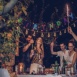 Glow Party Happy Birthday Banner Decoration（Already Assembled）, 80s Birthday Banner Glow Party Decorations, Glow in the Dark Party Supplies, Neon Party Birthday Decorations
