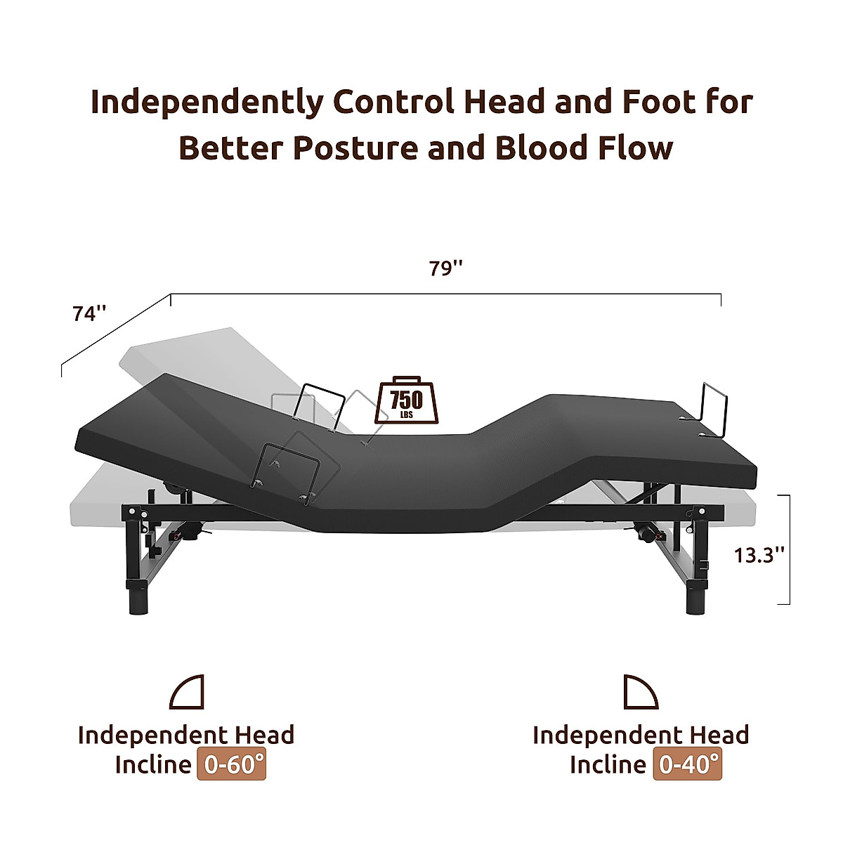 UniPon Adjustable Bed Frame Base King Size, Wireless Remote Control, Zero Gravity, Under Bed Lighting, USB Charging Station, Silent Motor, Mattress Retaining Bar, Anti-Sliping Suede Cover
