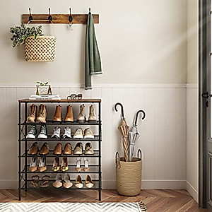 Tajsoon 6-Tier Shoe Rack Organizer, Industrial Shoe Rack for Closet Entryway, Metal Mesh Shoe Storage Shelf with X Shape Fixed Frame, Rustic Brown and Black