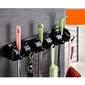 LEDWII Broom and Mop Holder, Storage Rack, Wall Mounted Tidy Organizer with 5 Position 6 Hooks, Storage Rack Organizer for Brush, Mop and Broom Tool, for Kitchen, Garden, Tools, Garage,Black