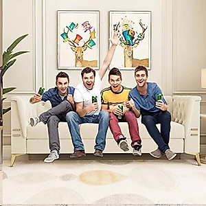 Lunanniu Beige Velvet Couch Sofa, 82" Mid-Century Modern 3 Seater Couches with Flared Arms and Removable Cushions, Upholstered Tufted Chesterfield Velvet Sofa with Gold Legs for Living Room (Beige)