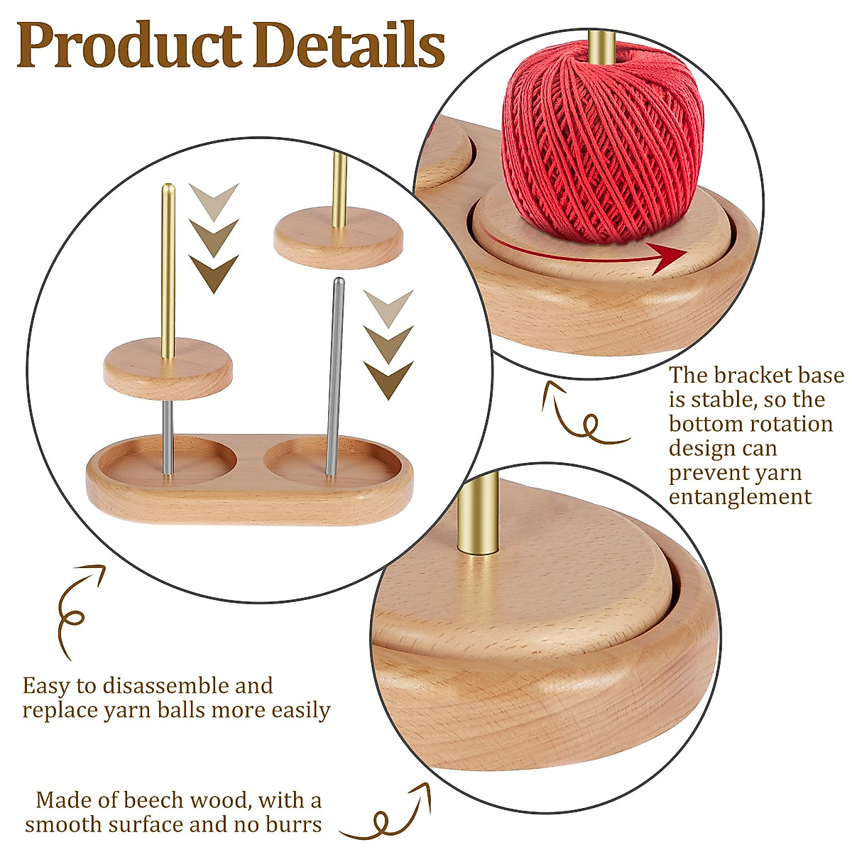 Yarn Holder for Crocheting Wooden Knitting Yarn Rack Stand with Double Twirling Mechanism Yarn Spinner Holder for Crochet Delightful Surprise Giving for Knitting Lovers
