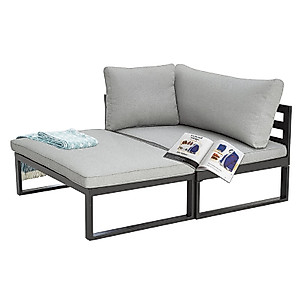 ARTLOFT 2 Piece Outdoor Patio Sofa, Balcony Couch, Porch Couch, Small Corner Patio Sectional Frniture Outdoor Daybed for Apartment, Backyard, with Soft Cushions