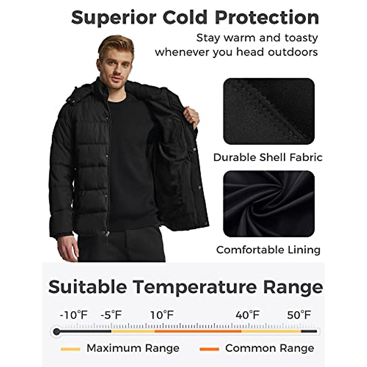 Wantdo Men's Waterproof Quilted Puffer Jacket Thicken Warm Winter Coat (Black, Small)