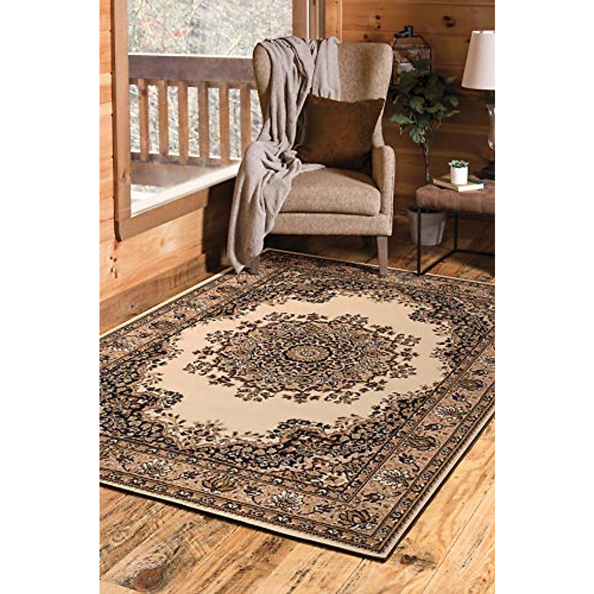 United Weavers Dallas Floral Kirman Area Rug - Ivory, 8x11, Traditional Indoor Floor Rug with Jute Backing