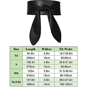 Glamorstar Wrap Belts for Women Dresses Wide Leather Cinch Tie Knot Waist Belts Black 94.5IN/240CM