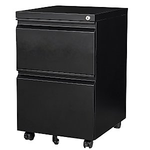 SISESOL 2 Drawer File Cabinet on Wheels,Metal Filing Cabinet with Lock,Black Rolling File Cabinets,Under Desk Office Cabinets for Home Office,Fit A4/Letter/Legal